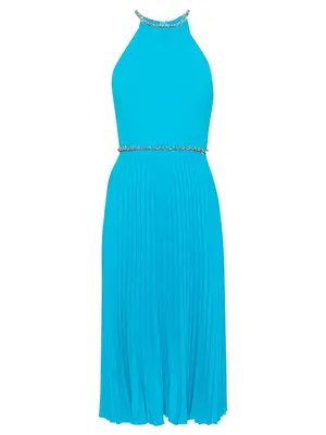 NISSA Pleated Midi Dress - Blue