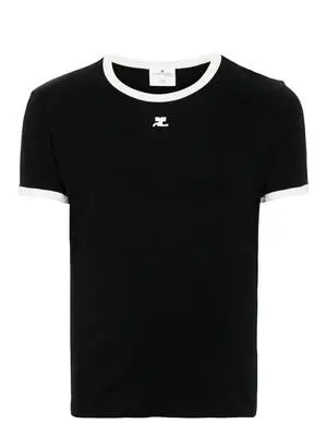 COURREGES Contrast Cotton T-shirt - Black