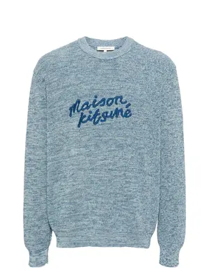 Maison Kitsuné Handwriting Logo-embroidered Jumper - Blue