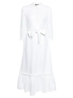 N.peal Iris Ruffled Linen Dress - White
