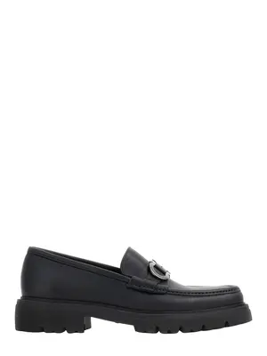 FERRAGAMO Gancini-buckle Leather Loafers - Black