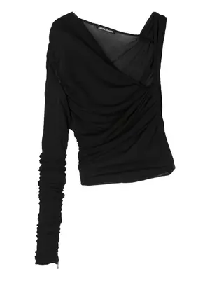ANDREĀDAMO Asymmetric Ribbed Jersey Top - Black