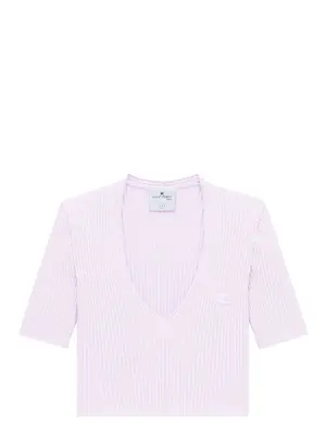 COURREGES Ribbed Knit V-neck Top - Pink