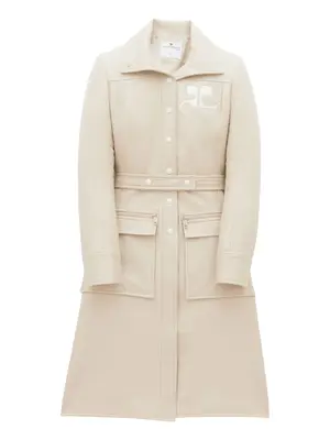 COURREGES Logo-patch Mid-length Trench Coat - Neutrals