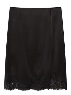 Stella McCartney Lace Satin Midi Skirt - Black