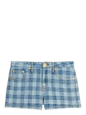 Ami Mini Checkered Denim Shorts - Blue