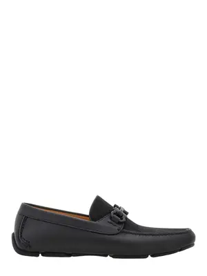 FERRAGAMO Gancini-jacquard Leather Loafers - Black