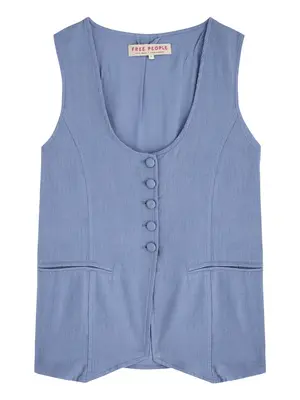 Free People Millie Linen-blend Waistcoat - Denim