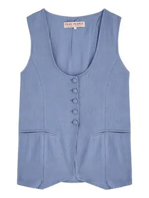 Free People Millie Linen-blend Waistcoat - Denim