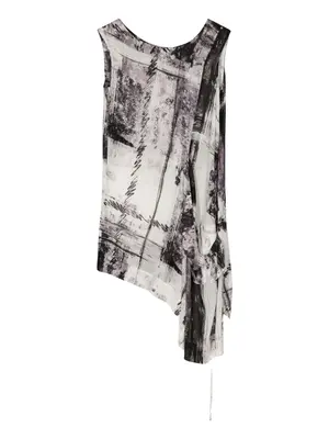 Y’s Abstract-print Asymmetric Tank Top - Grey