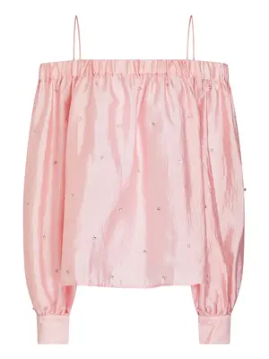 Stine Goya Cold-shoulder Embellished Taffeta Top - Baby Pink