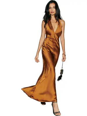 REFORMATION Reformation Petites Daniela Silk Maxi Dress Copper