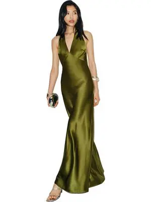 REFORMATION Petites Daniela Silk Maxi Dress - Green