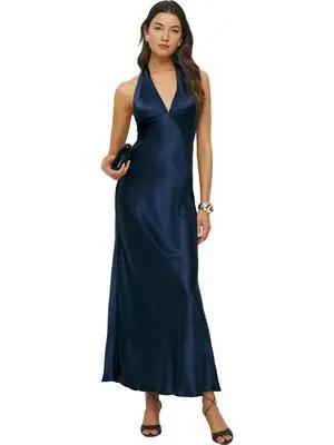 REFORMATION Reformation Petites Daniela Silk Maxi Dress Navy
