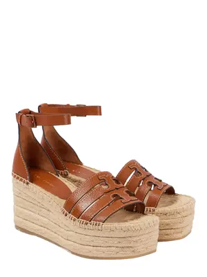 Tory Burch Ines Leather Espadrille Wedges - Brown