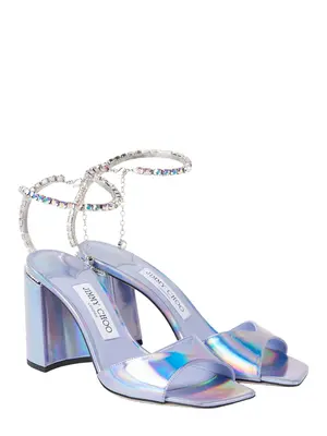 JIMMY CHOO Saeda 85 Embellished Metallic Leather Sandals - Purple
