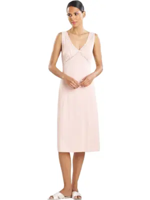 Natori Feathers Essentials Lenzing Ecovero Viscose Lace Applique Slip Dress Neutral