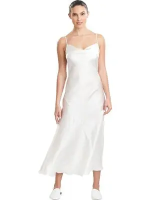 Natori Silk Cowl Neck Slip Dress - White
