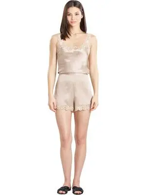 Natori Rose Parfait Silk Shorts With Lace Trim - Neutral