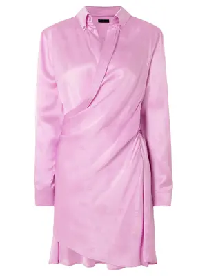 Balenciaga Draped Logo-jacquard Silk Mini Wrap Dress - Pink