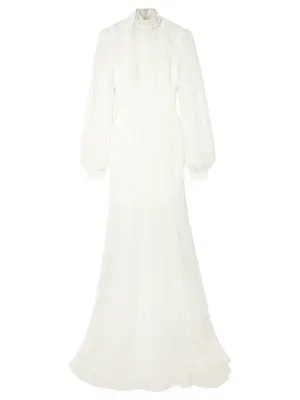 Costarellos Theia Embroidered Tulle Gown - Off-white