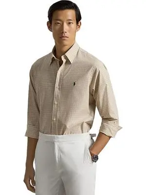 Polo Ralph Lauren Cotton Stretch Poplin Gingham Check Classic Fit Button Down Shirt - Beige/white