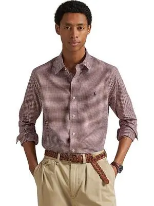 Polo Ralph Lauren Cotton Stretch Poplin Gingham Check Classic Fit Button Down Shirt Wine/white