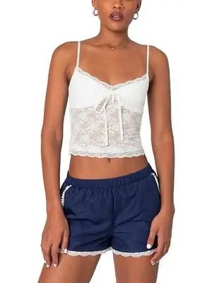 EDIKTED Cami Sheer Lace Tank Top - White