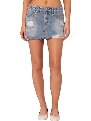 EDIKTED Ginnie Denim Mini Skirt - Light Blue