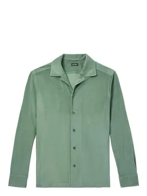 Zegna Camp-collar Cotton And Silk-blend Terry Shirt - Green