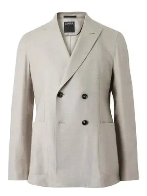 Zegna Double-breasted Woven Blazer - Neutrals