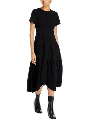 FRAME Gathered Seam Short Sleeve Dress - Black