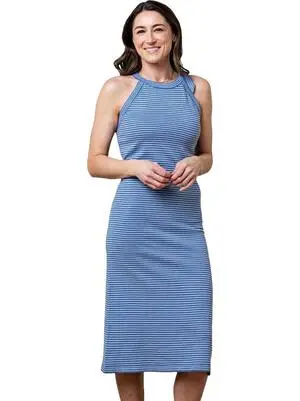 HOPE & HENRY Halter Tie Sweater Dress - Coastal Blue Micro Stripe