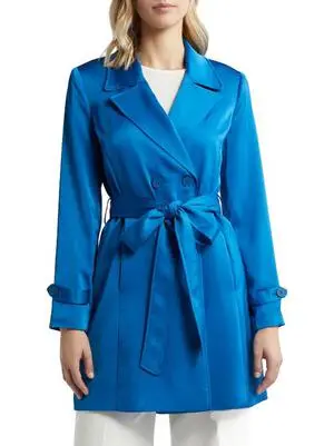 TAHARI ASL Satin Trench Coat - French Blue