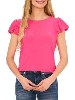 CECE DUPRAZ Bubble Sleeve Knit Top - Bright Rose Pink