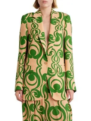 Dries Van Noten Swirl Print One-button Blazer - Green