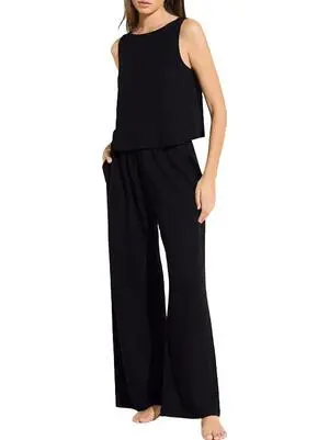 Eberjey High Waist Organic Linen Lounge Pants - Black