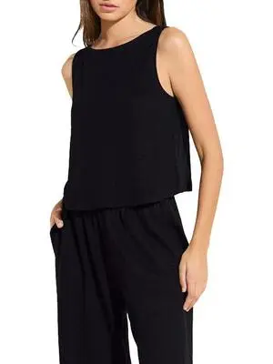 Eberjey Boat Neck Organic Linen Top - Black