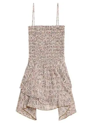 ETOILE Anka Smocked Organic Cotton Voile Dress With Cloud Print - Ecru