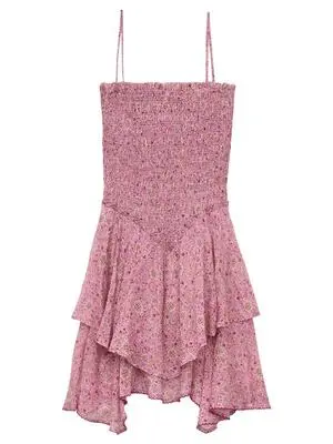 ETOILE Anka Smocked Organic Cotton Voile Dress With Cloud Print - Pink