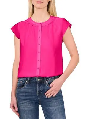 CECE DUPRAZ CeCe Scalloped Cap Sleeve Top Bright Rose Pink