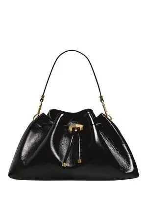 JIMMY CHOO Cinch Leather Bucket Bag - Black/gold
