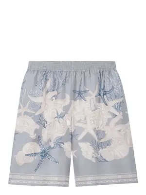 Versace Barocco Sea Print Silk Shorts - Grey