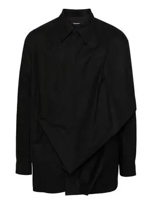 SONGZIO Draped-detail Cotton Shirt - Black