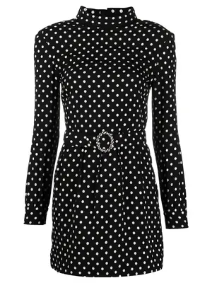 Saint Laurent Belted Polka-dot Mini Dress - Black