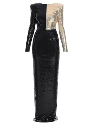 GRETA CONSTANTINE Long-sleeve Sequin Maxi Dress - Black