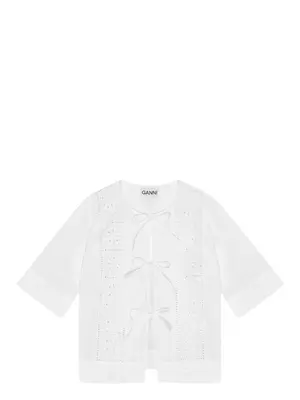 GANNI Embroidered Tie Blouse - White
