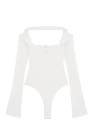 COURREGES Cut-out Ribbed Bodysuit - White
