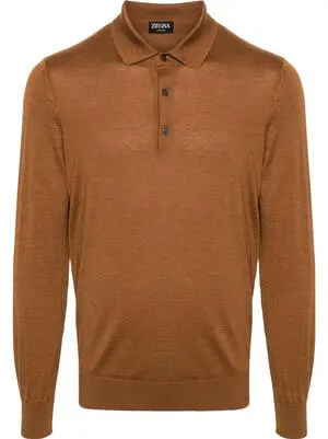 Zegna Foliage Cashseta Polo Shirt - Brown