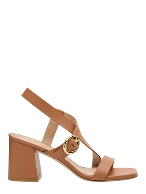 STUART WEITZMAN Benni Block-Heel Leather Sandals Tan